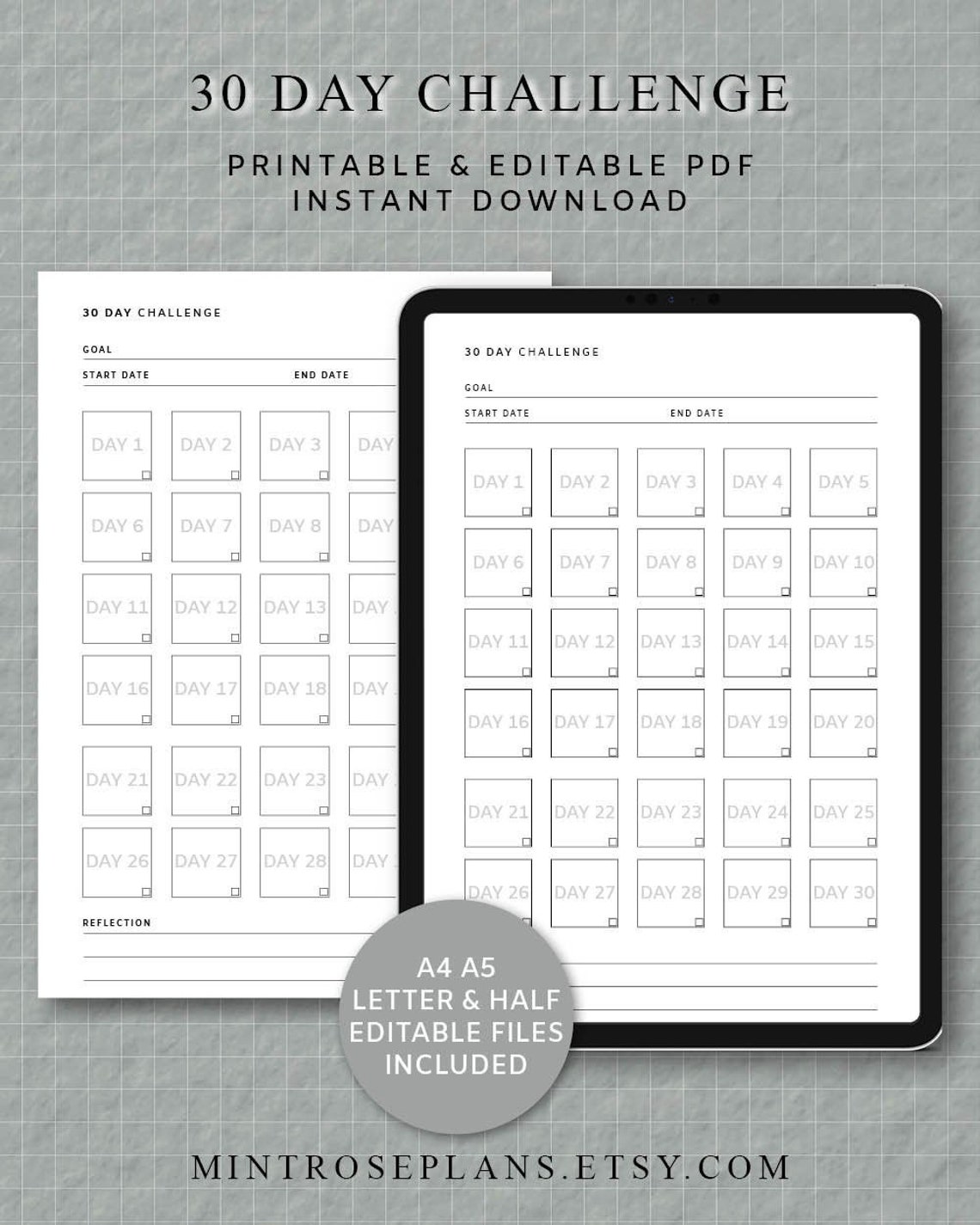 Editable 30 Day Challenge Tracker Goal Tracker A4 A5 | Etsy