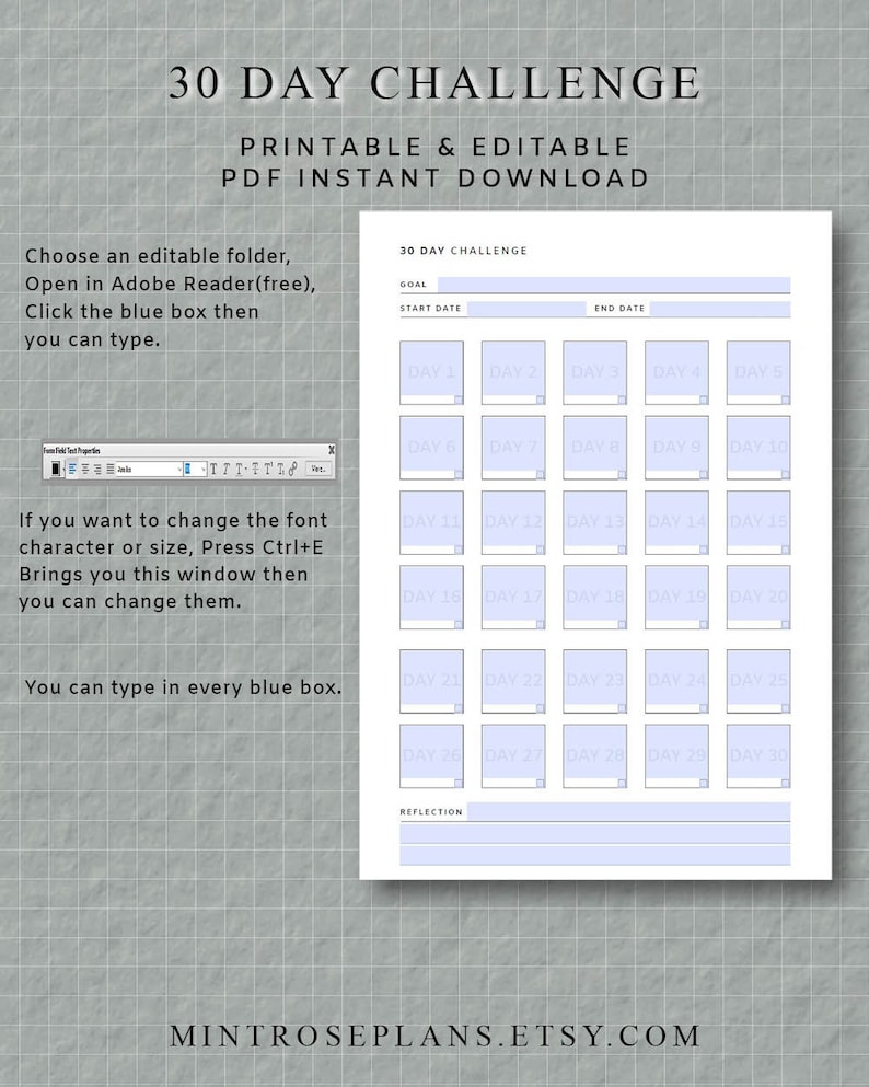 Editable 30 Day Challenge Tracker Goal Tracker A4 A5 | Etsy