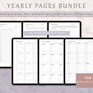 Printable Yearly Pages Bundle | A4, A5, Letter & Half | Year-long ...