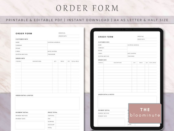 Editable Order Form Template PDF Small Business Order Form - Etsy