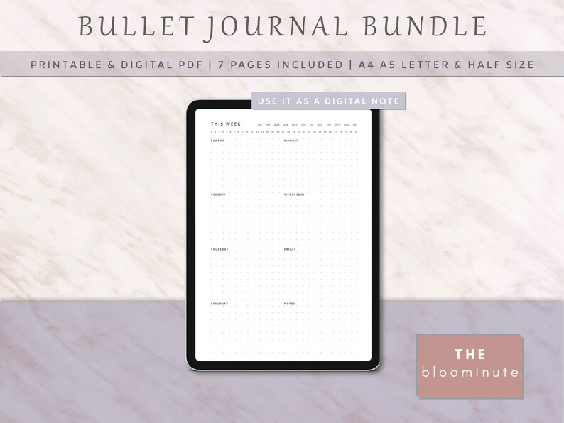 4-in-1 Bullet Journal Bundle, Yearly, Monthly, Weekly, Daily, Printable ...