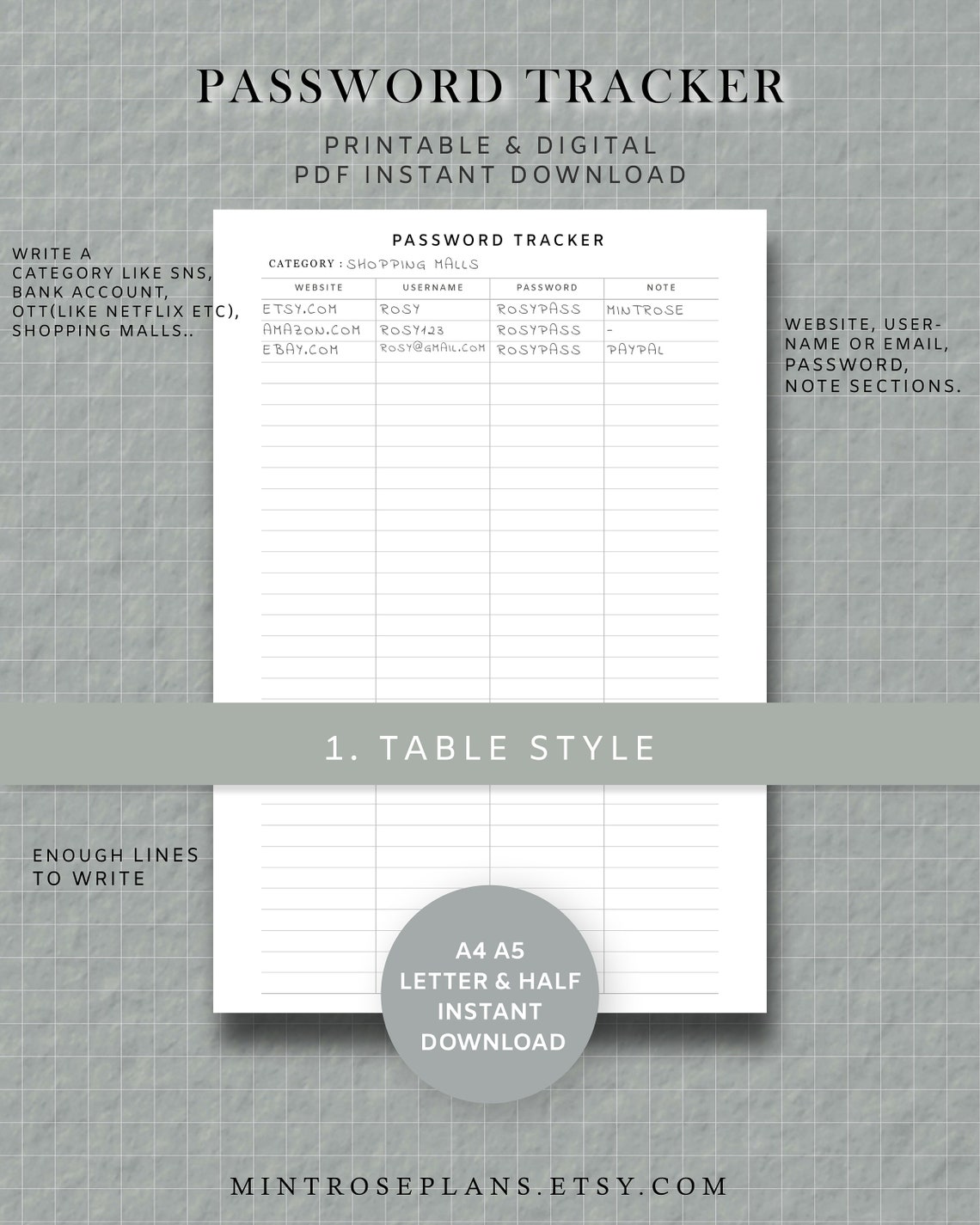 Keep Your Password List Printable Password Tracker Templte | Etsy