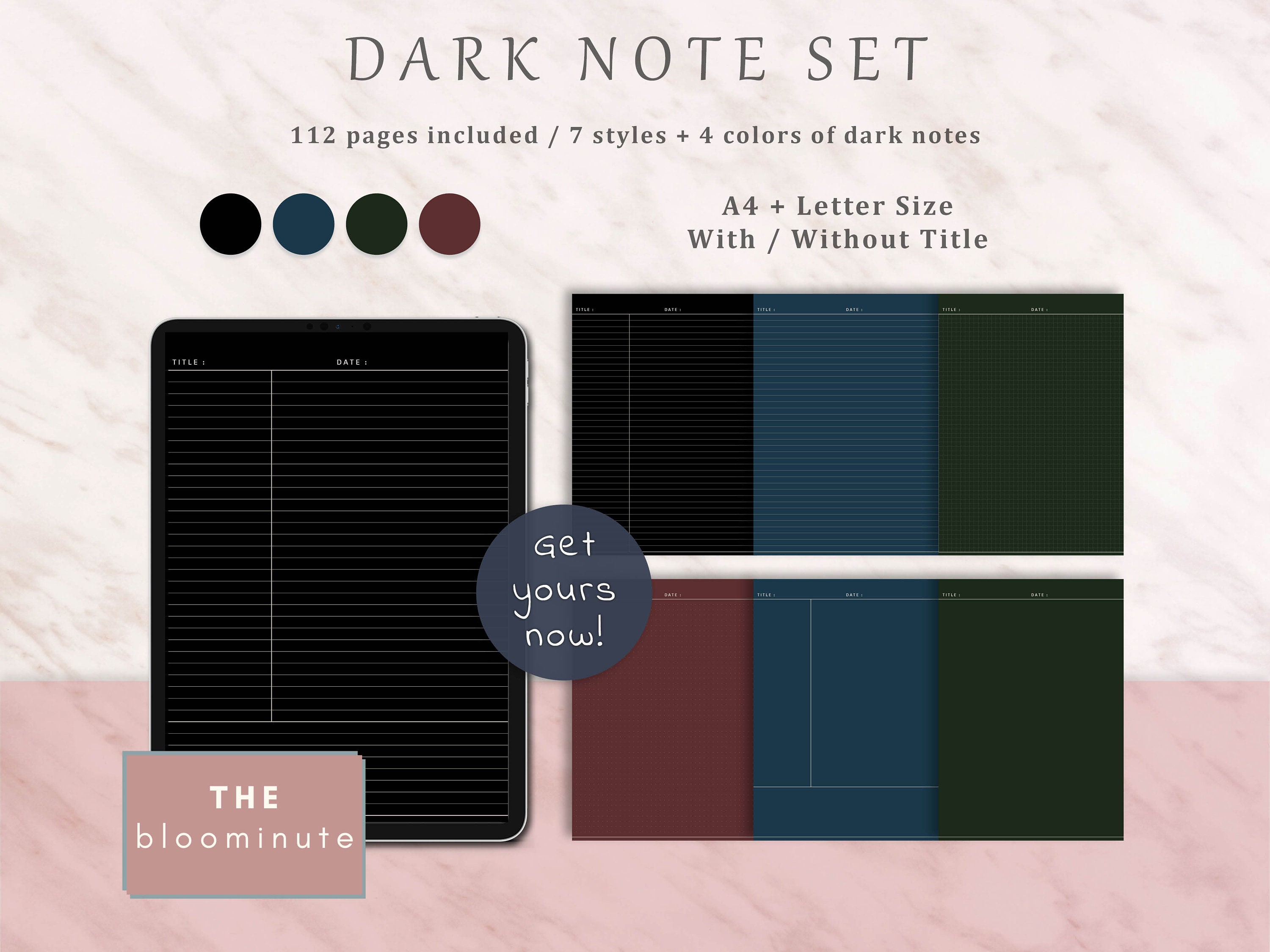 112 Dark Model Note Taking Template, Vertical, White Lined, Dot, Grid ...