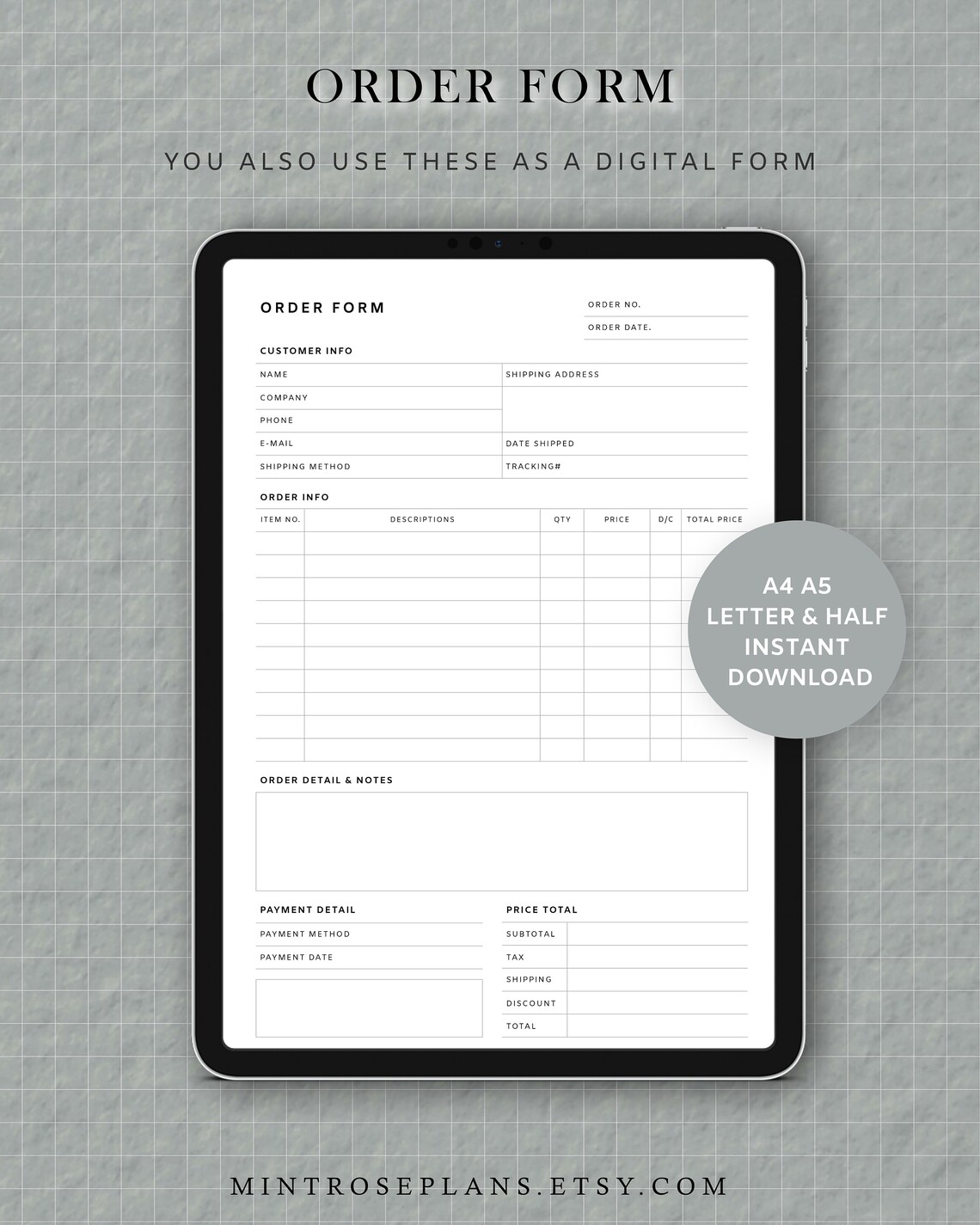 Editable Order Form Template PDF Small Business Order Form | Etsy