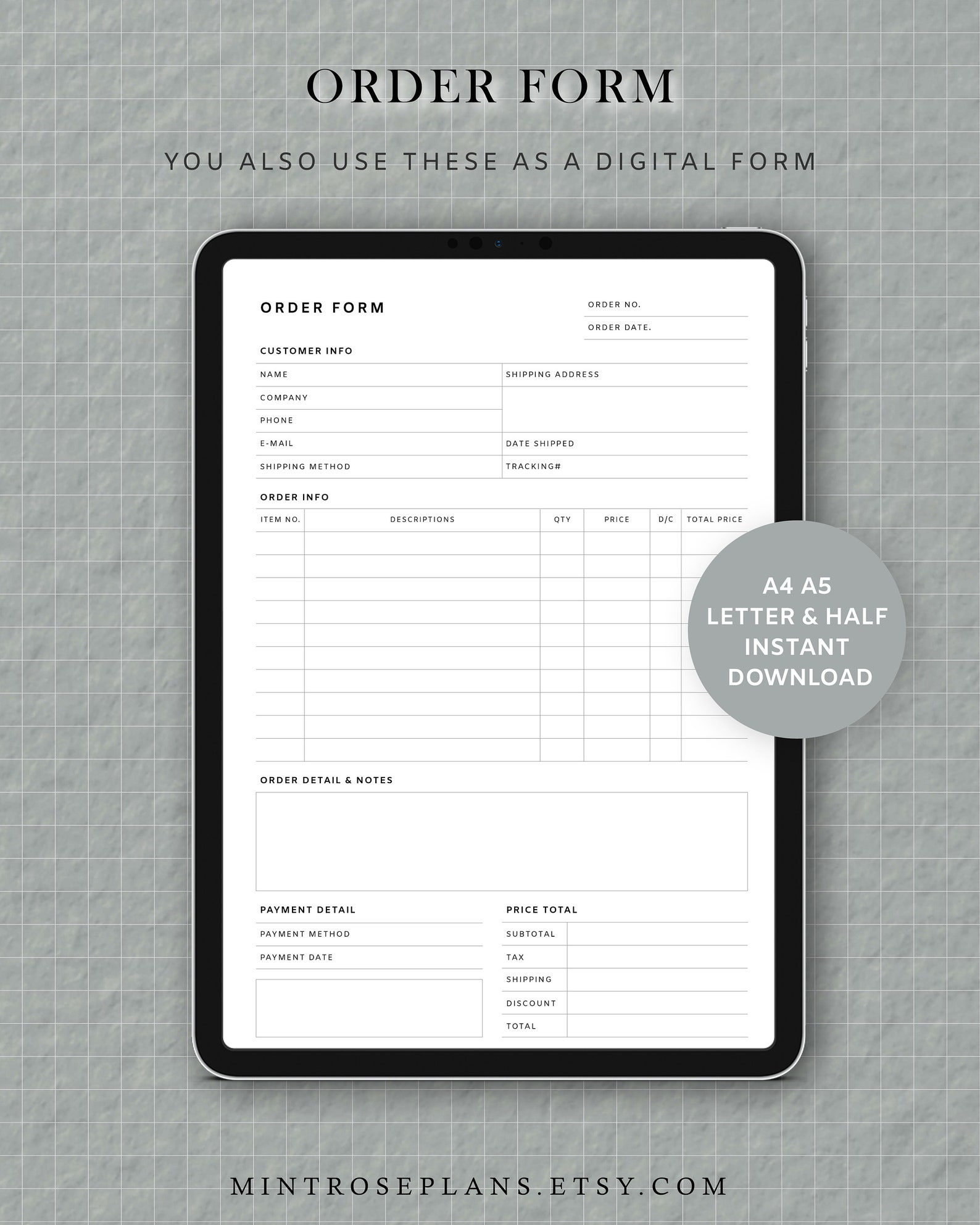 Editable Order Form Template PDF Small Business Order Form | Etsy