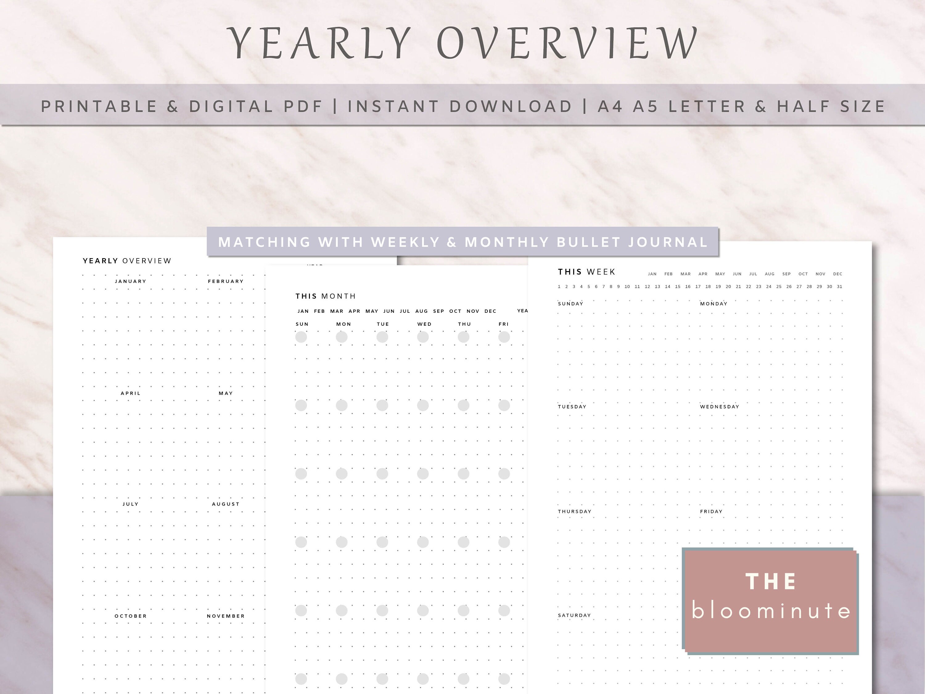 Yearly Overview Planner Printable & Digital Inserts, Undated Planner ...