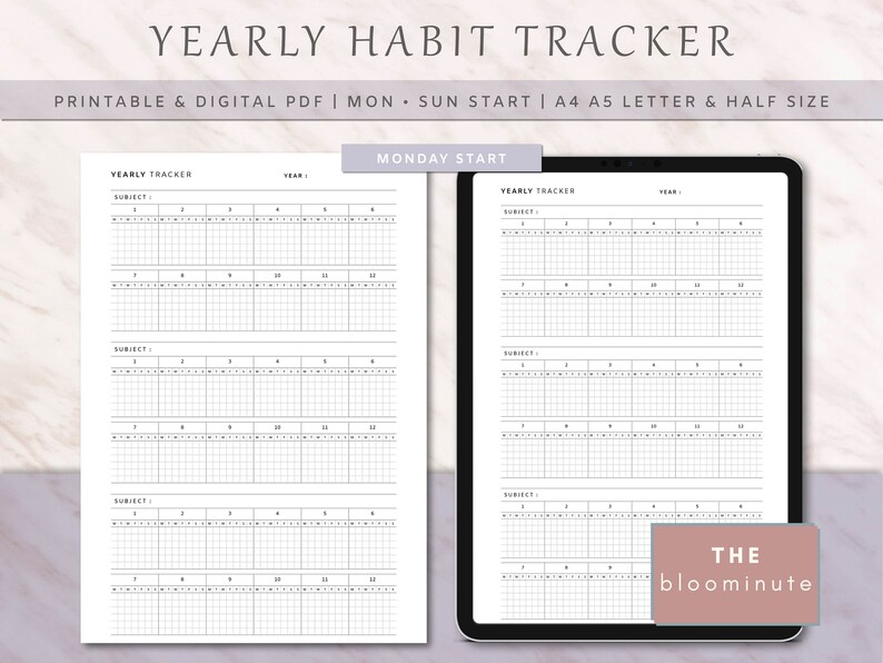 Yearly Habit Tracker Multi Routines | A4, A5, Letter, Half Letter ...