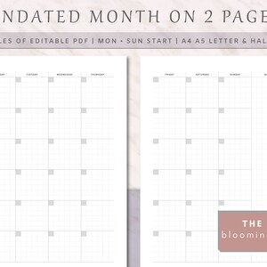 Month on 2 Pages Editable Planner Undated Monthly Planner Fillable PDF ...