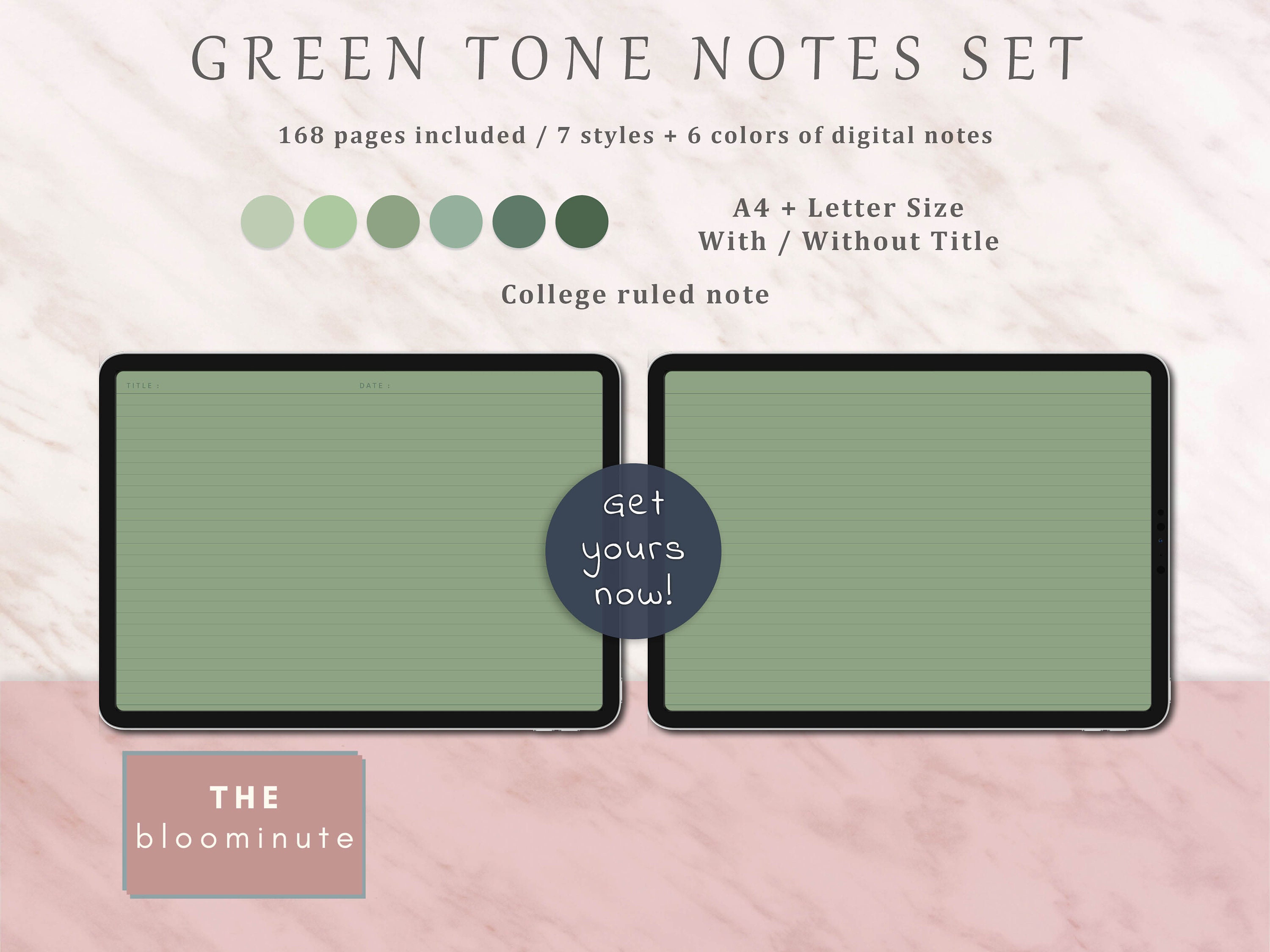 168 Horizontal Green Color Digital Note Taking Template Dot - Etsy