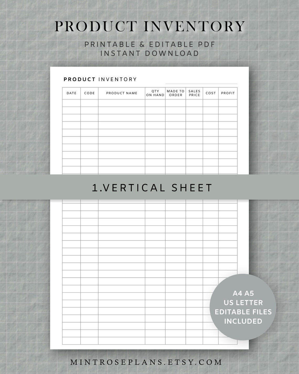 Editable Product Inventory Template Horizontal&Vertical A4 | Etsy