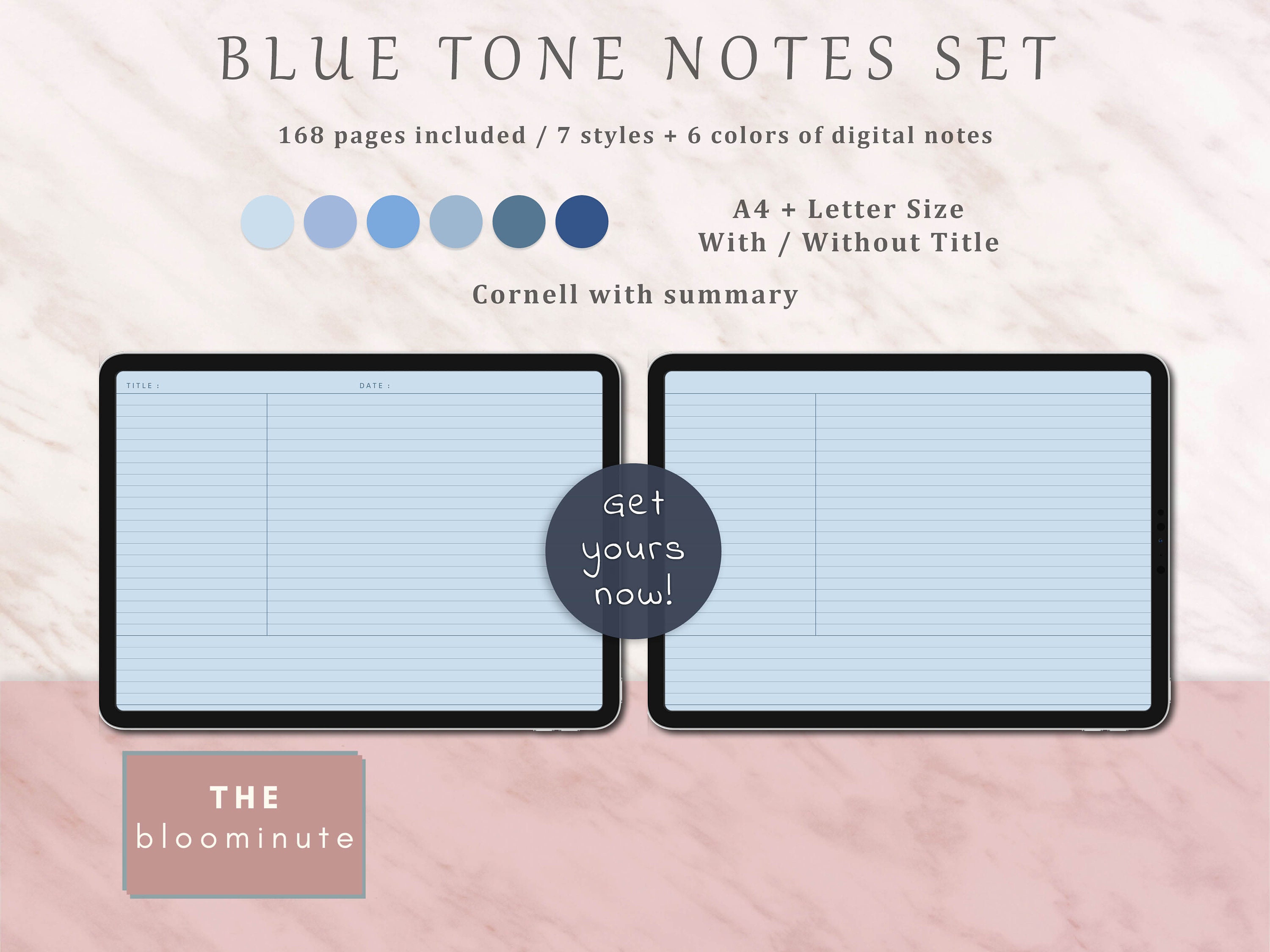 168 Horizontal Blue Color Digital Note Taking Template, Dot, Graph, Lin ...