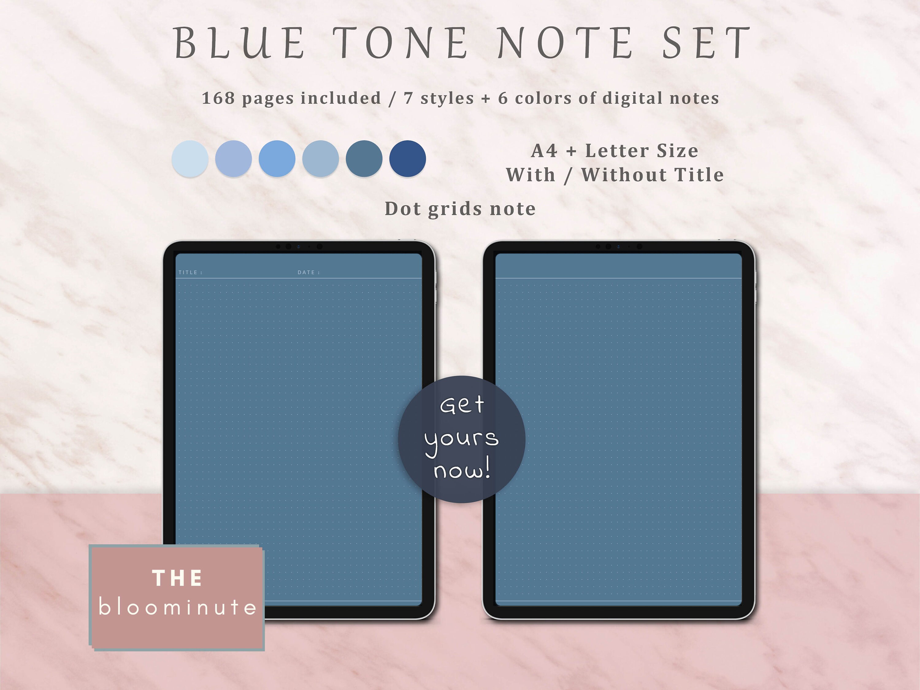168 Blue Color Digital Note Taking Templates, Dot, Graph, Lined ...