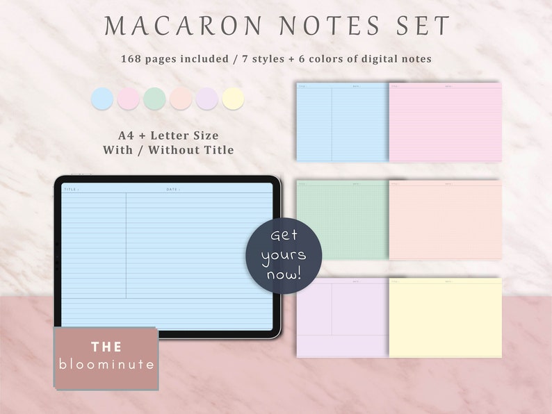 168 Horizontal Soft Color Digital Note Taking Template, Dot, Grid ...