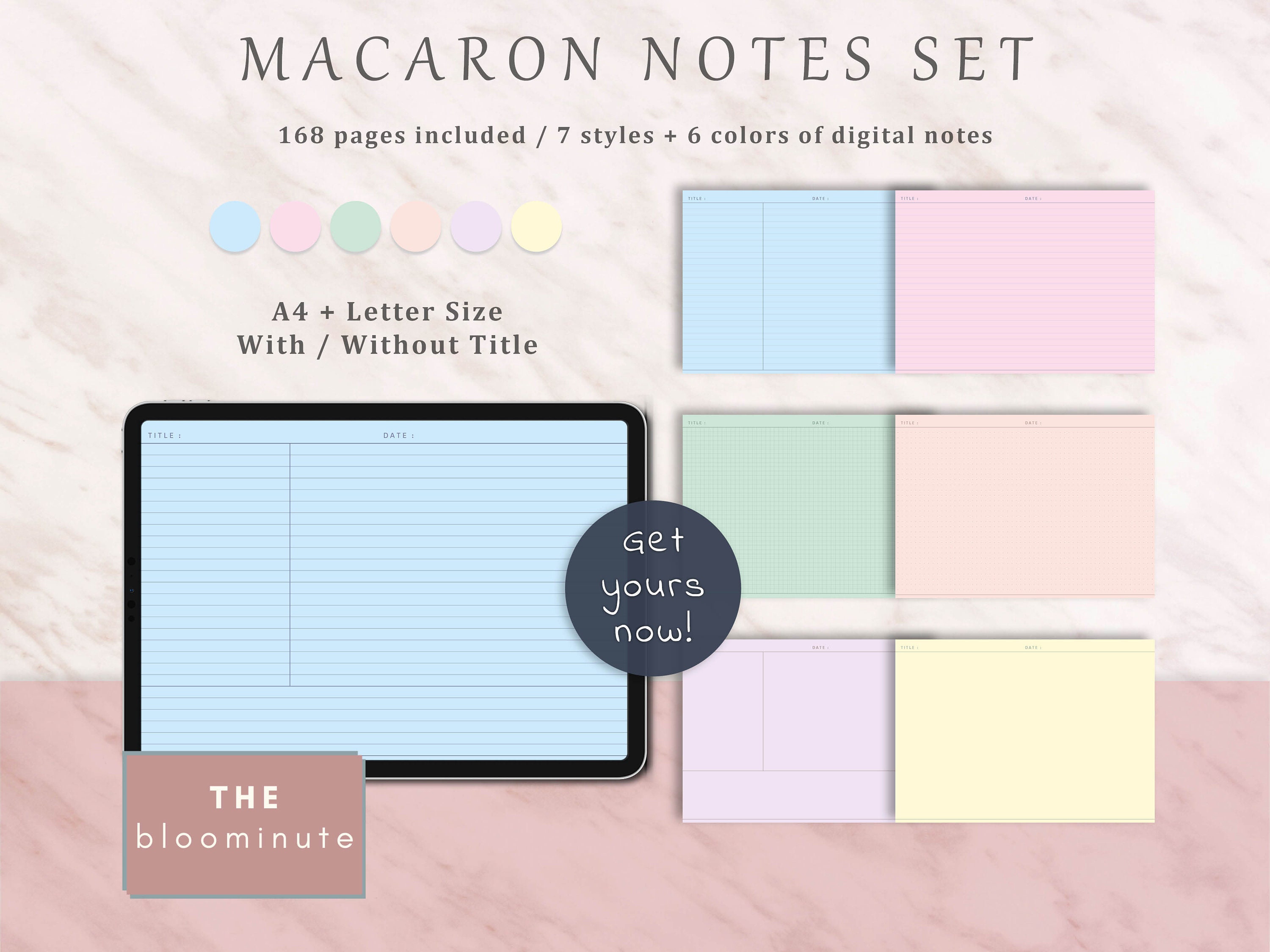 168 Horizontal Soft Color Digital Note Taking Template, Dot, Grid ...
