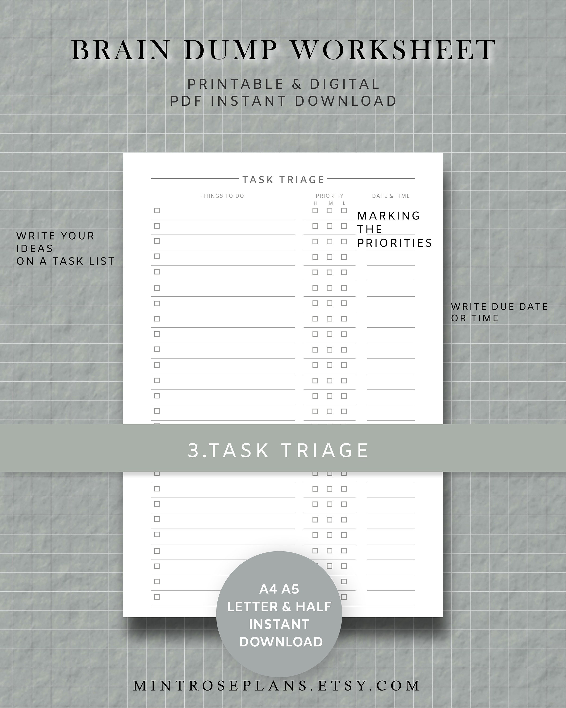 Organize Your Thoughts with Brain Dump Worksheet Printable | Etsy