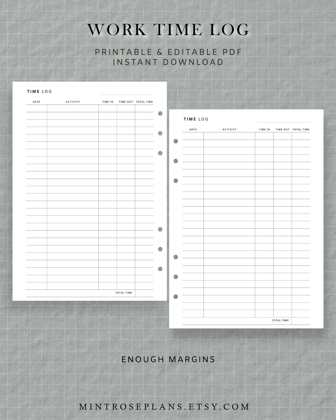 Minimalist Focus Time Tracker Editable PDF Time Sheet | Etsy