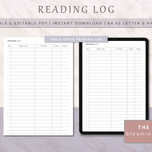 2 Styles of Editable Reading Log Digital Reading Tracker A4 - Etsy