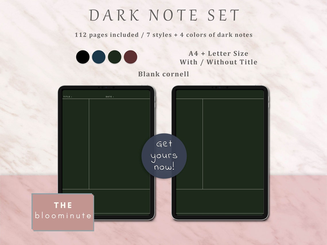 112 Dark Model Note Taking Template, Vertical, White Lined, Dot, Grid ...