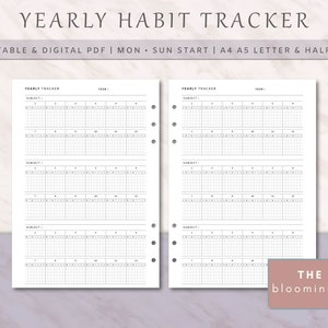 Yearly Habit Tracker Multi Routines | A4, A5, Letter, Half Letter ...