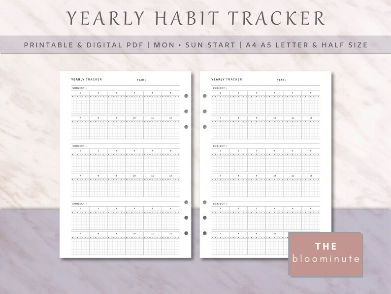 Yearly Habit Tracker Multi Routines | A4, A5, Letter, Half Letter ...