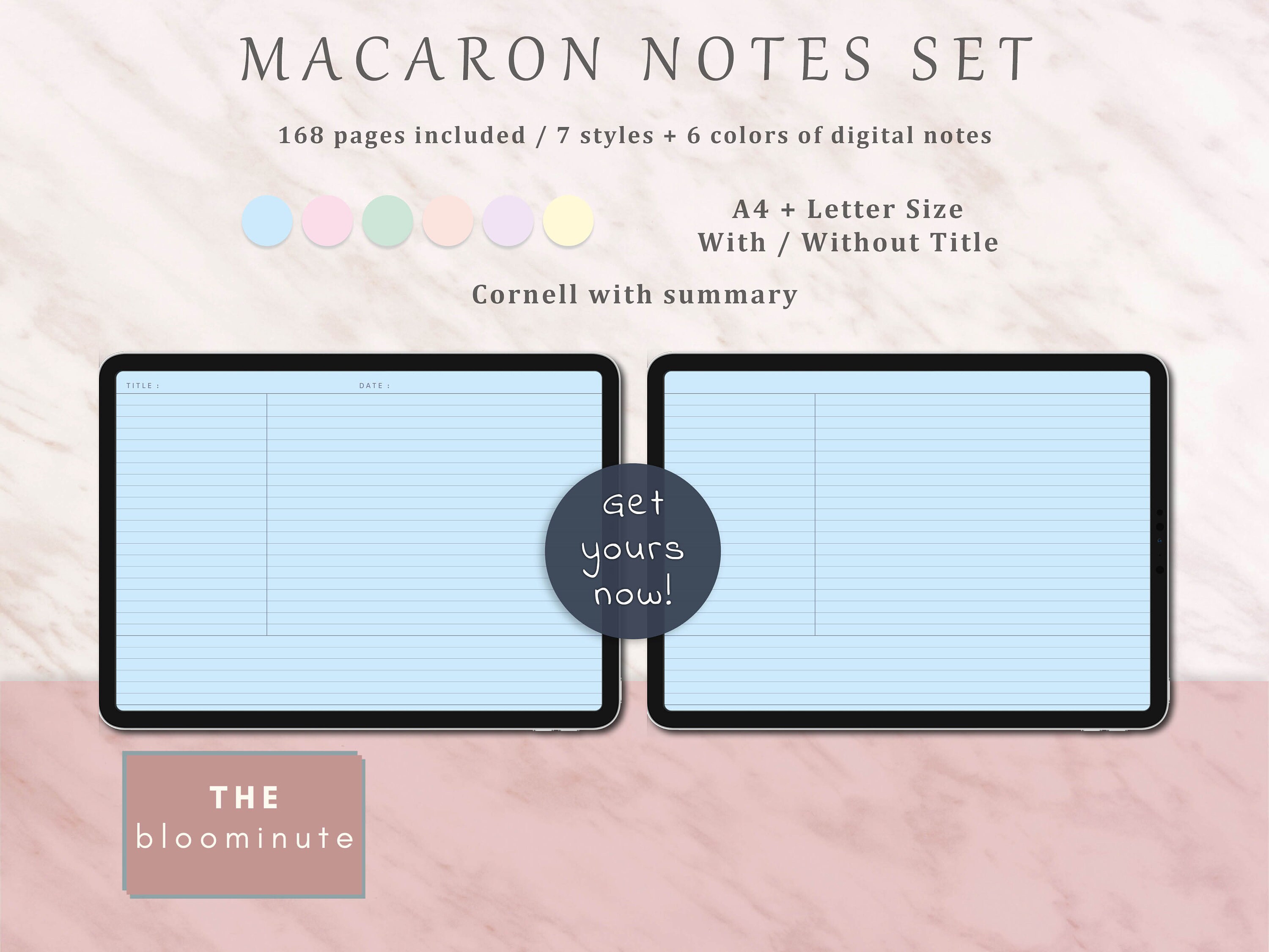 168 Horizontal Soft Color Digital Note Taking Template, Dot, Grid ...