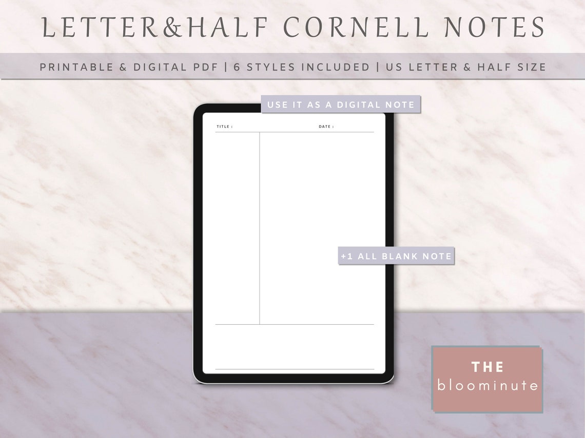 Ink Friendly Printable Cornell Note Kit | Lecture Note for School ...