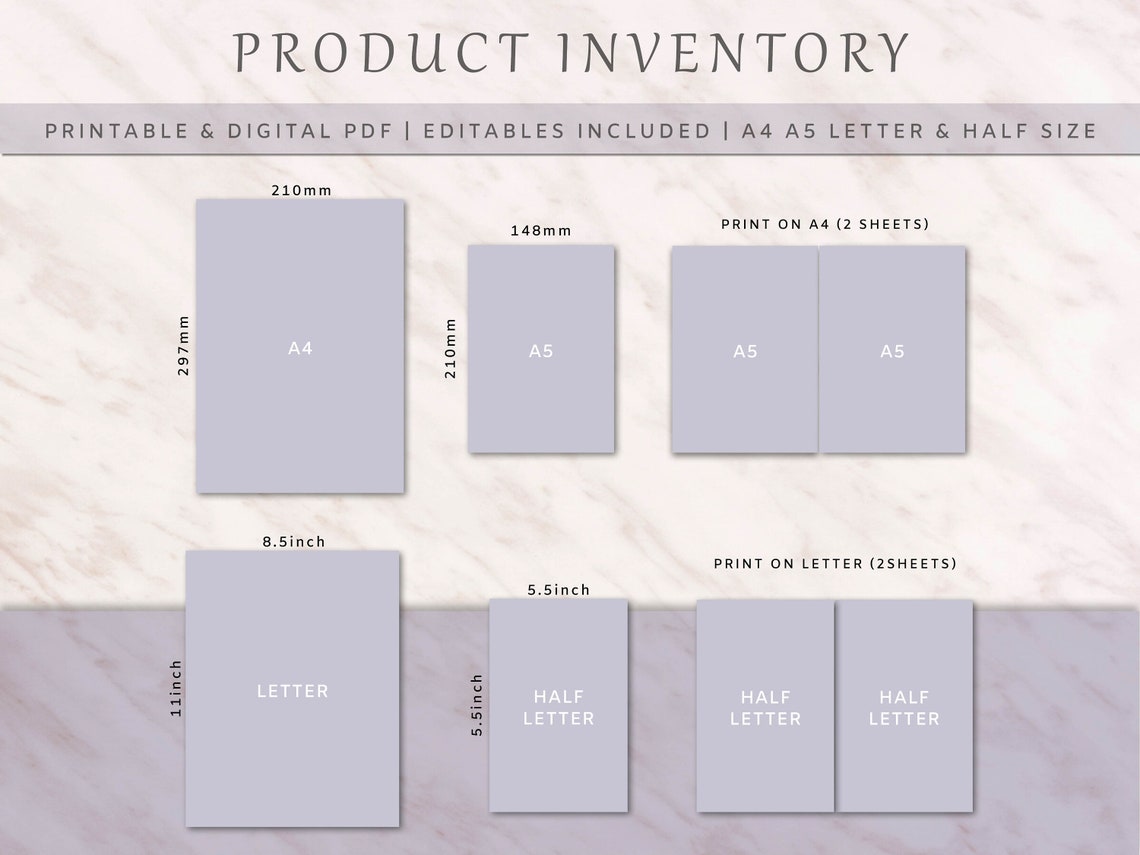 Editable Product Inventory Template, Horizontal&vertical, A4, A5 ...