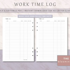Minimalist Focus Time Tracker Editable PDF, Time Sheet Tracker, Work ...
