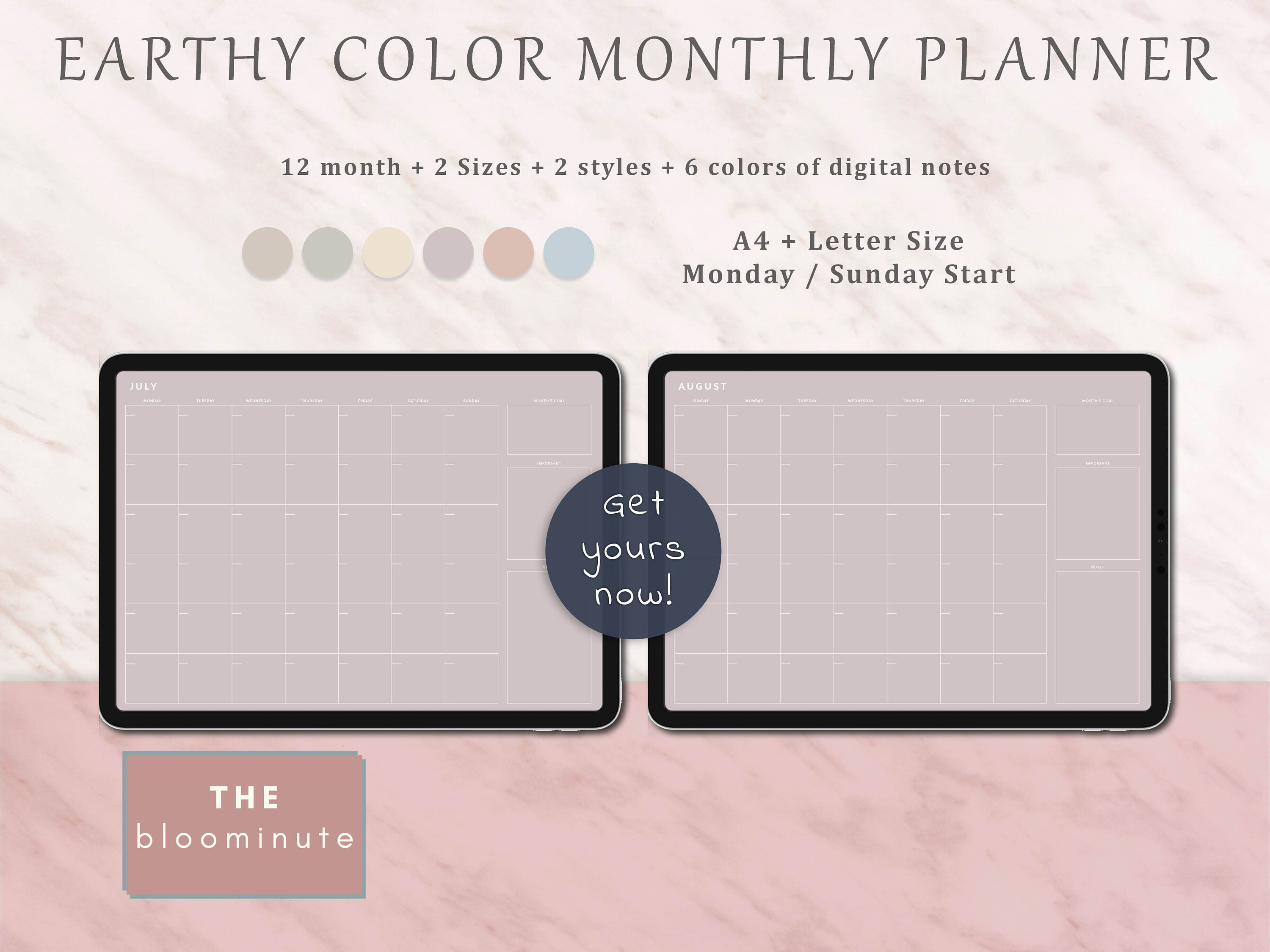 Earthy Color Goodnotes Monthly Planner Aesthetic Planner - Etsy
