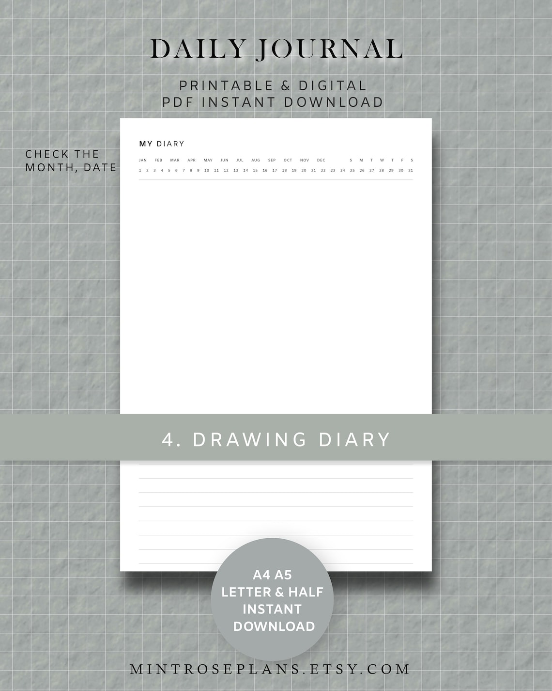 Printable & Digital Day Reflection Journal Pages Lined Dot | Etsy