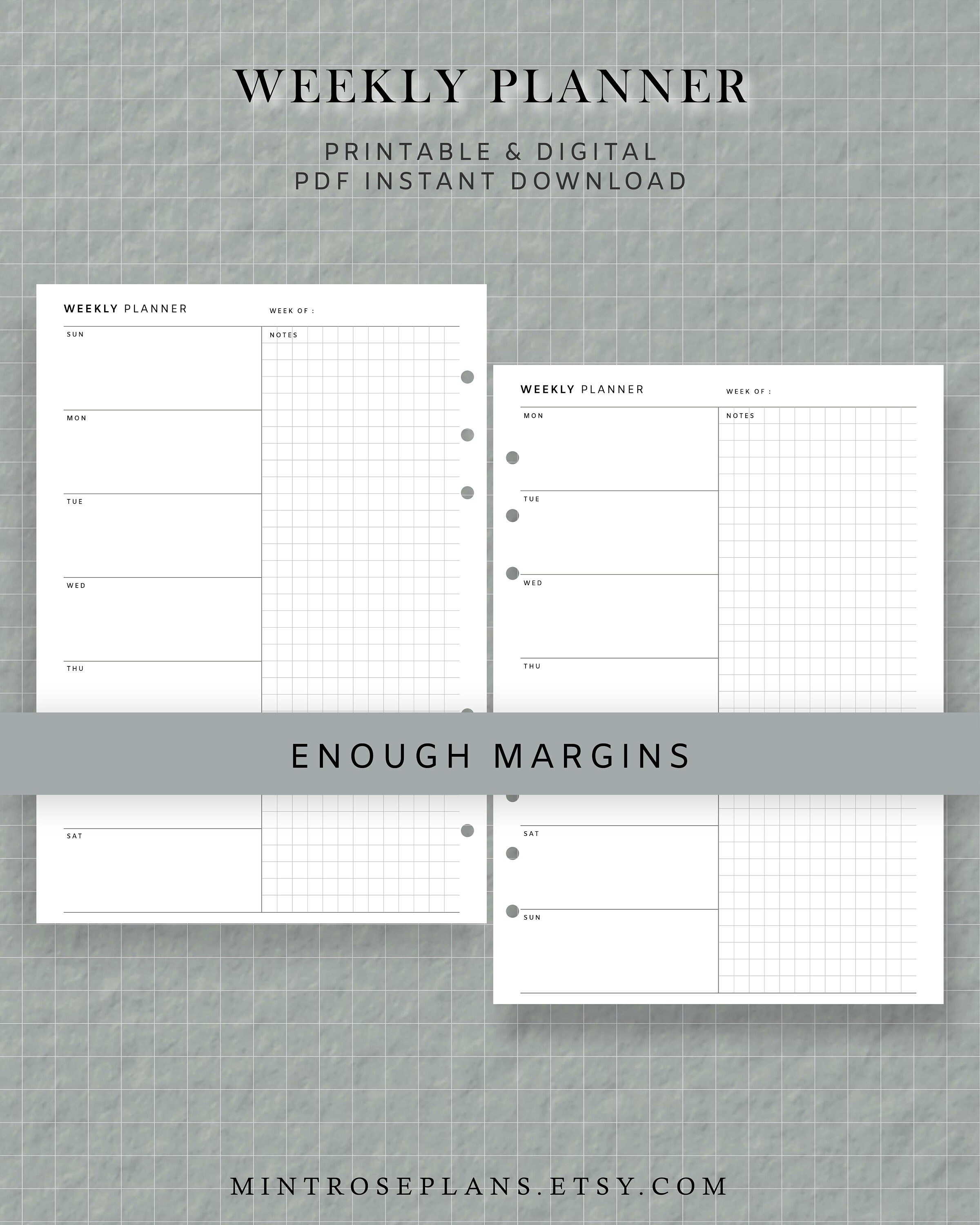 Minimalist Weekly Planner Printable PDF Week on 1 Page Simple | Etsy