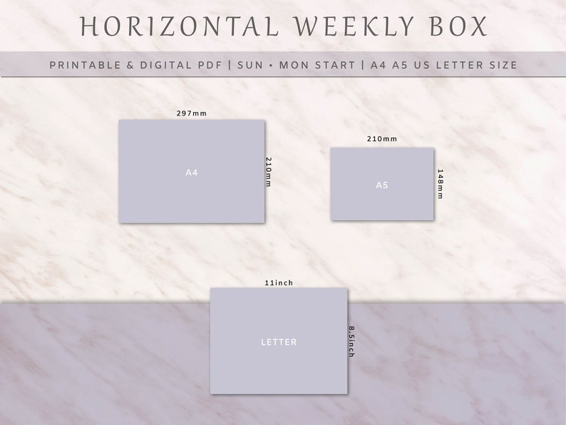 Landscape Weekly Planner Pages, Minimalist Weekly Boxes, A4, A5, US ...