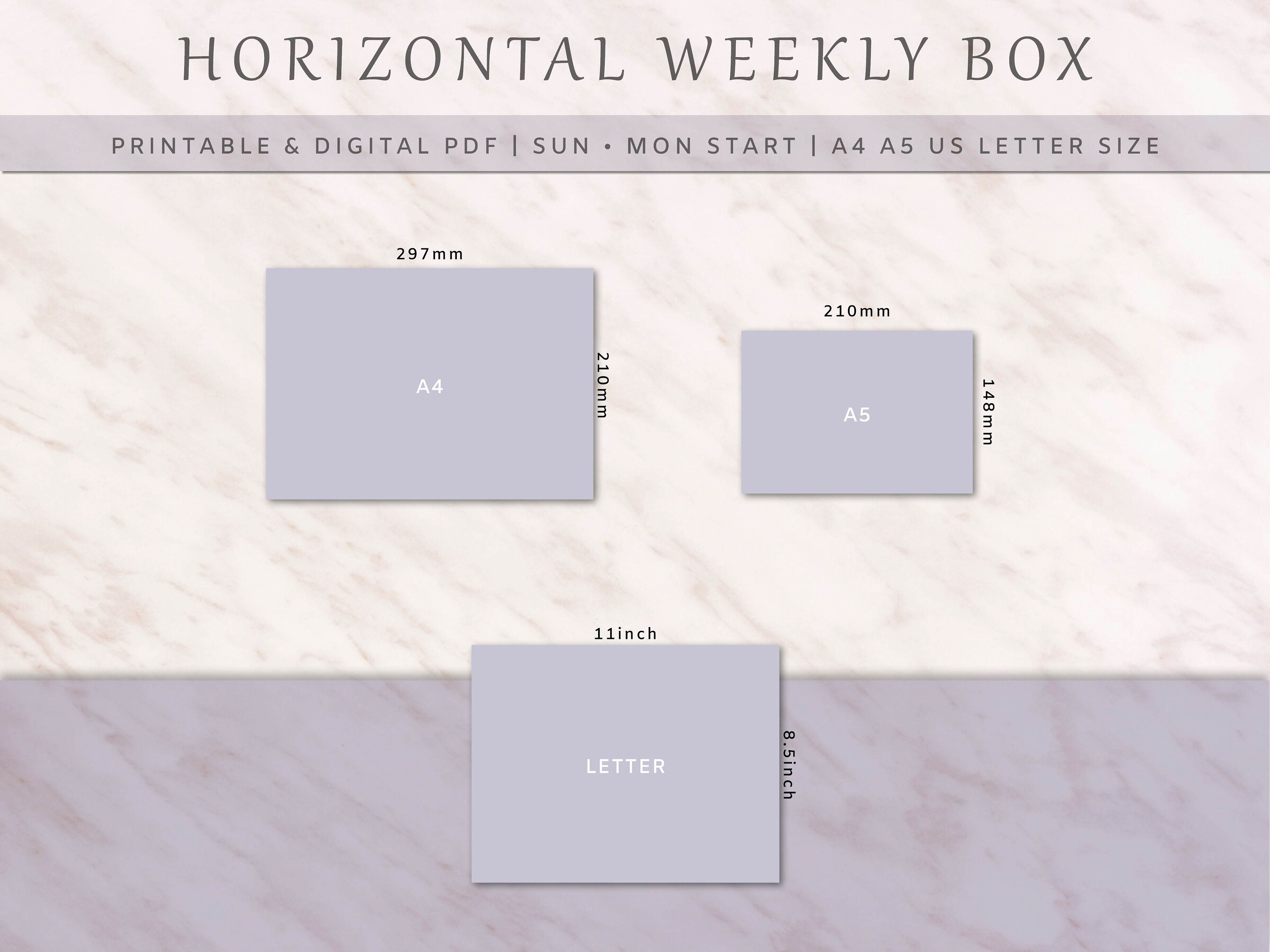 Landscape Weekly Planner Pages, Minimalist Weekly Boxes, A4, A5, US ...