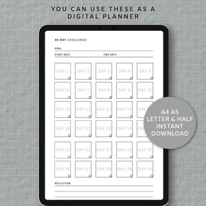 Editable 30 Day Challenge Tracker Goal Tracker A4 A5 | Etsy