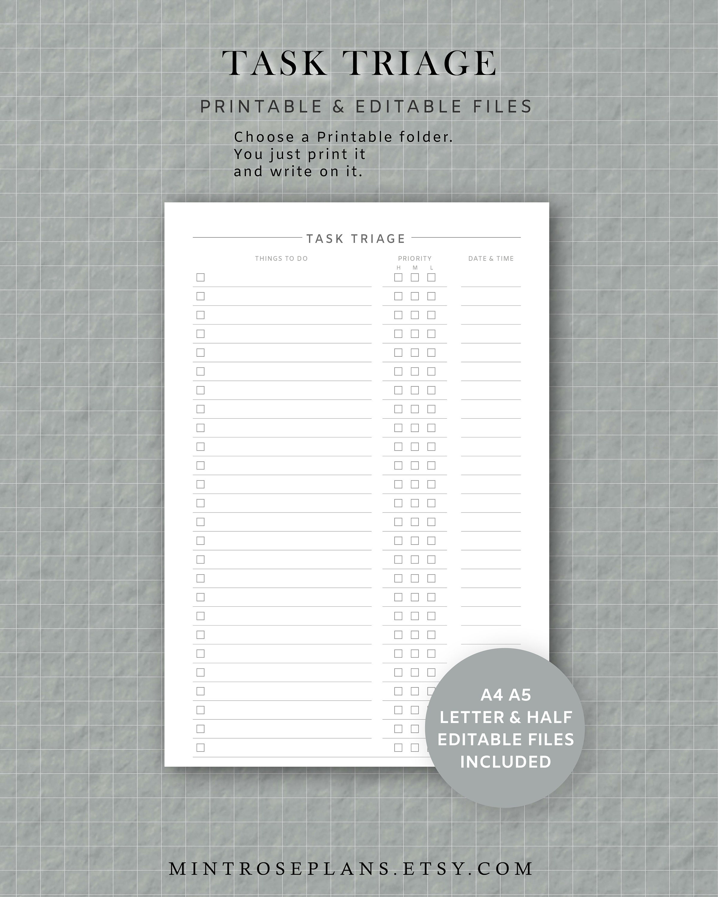 Minimalist Task Triage Printable & Editable To Do List | Etsy
