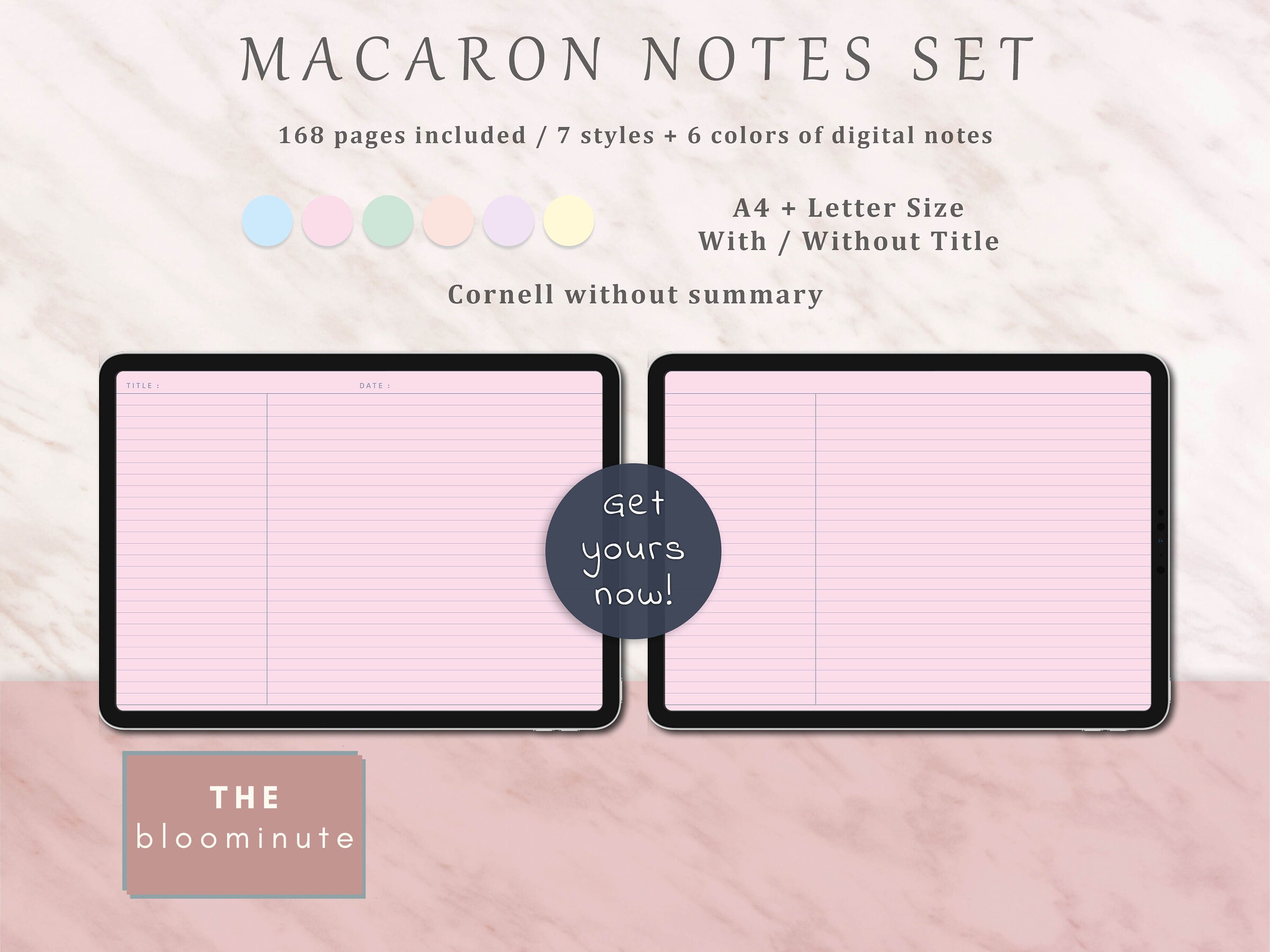 168 Horizontal Soft Color Digital Note Taking Template, Dot, Grid ...
