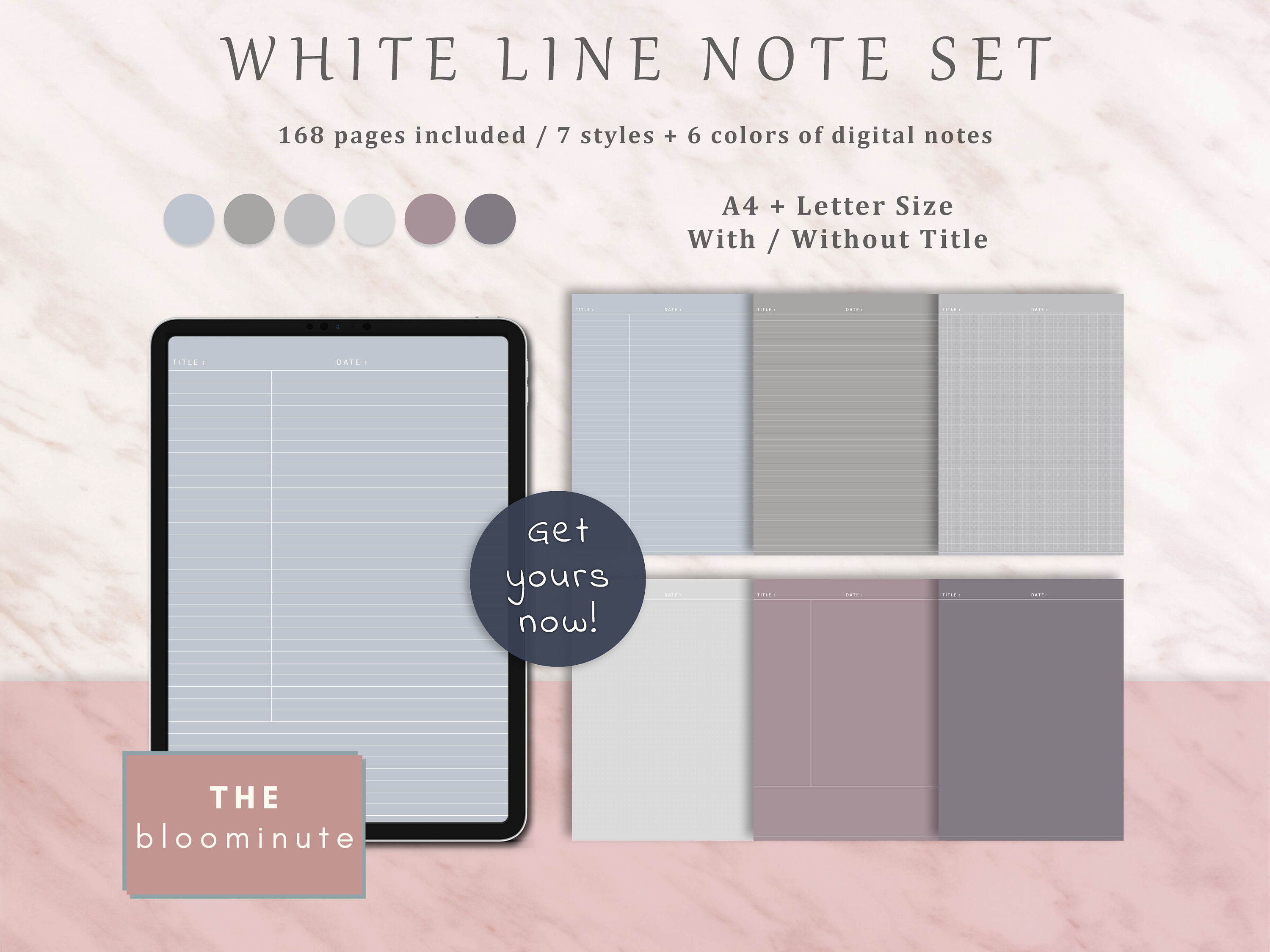 168 Gray Color Digital Note Taking Template White Lined Dot - Etsy