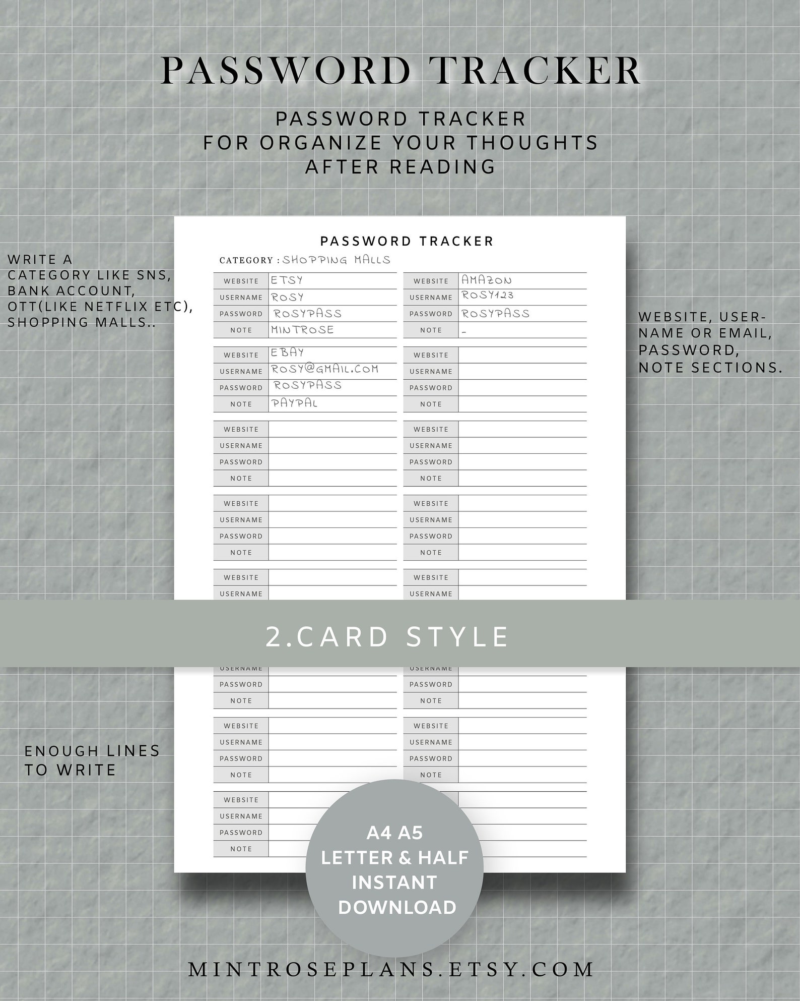 Keep Your Password List Printable Password Tracker Templte | Etsy