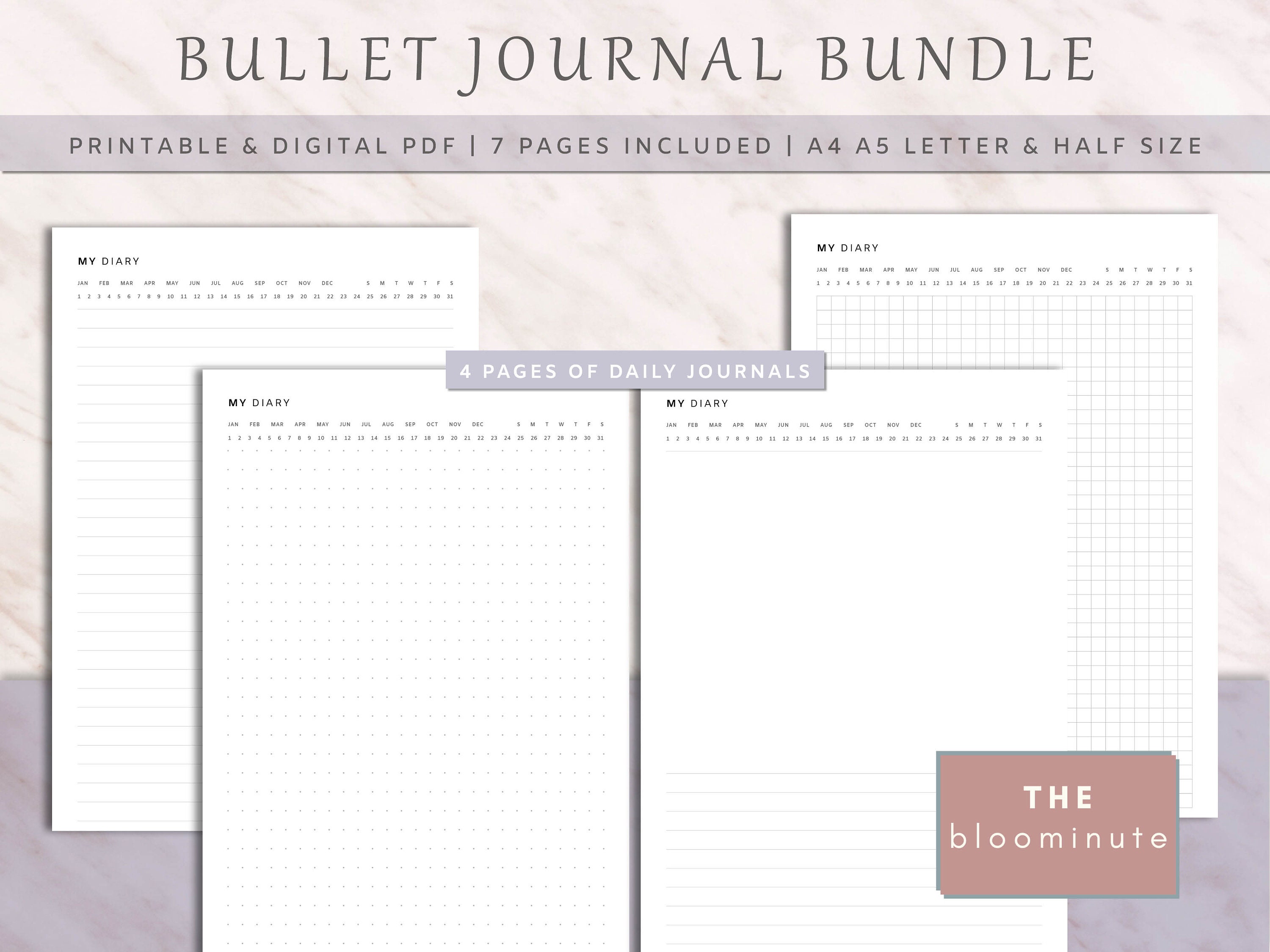 4-in-1 Bullet Journal Bundle, Yearly, Monthly, Weekly, Daily, Printable ...