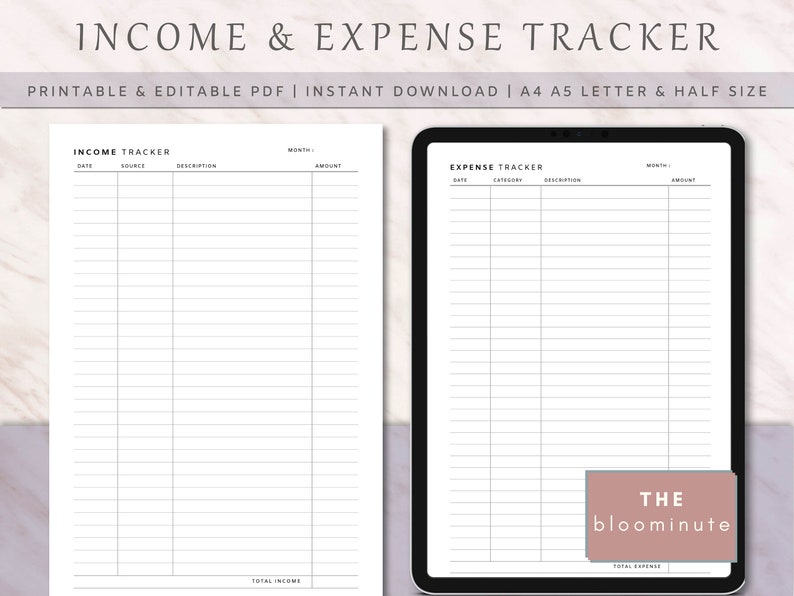 Income & Expense Tracker Editable | A4 A5 US Letter and Half ...