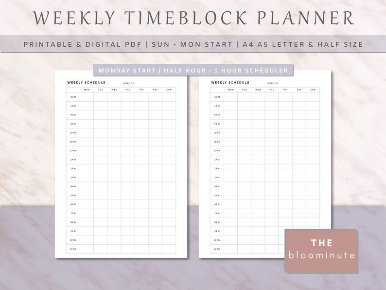 Weekly Timeblocking Scheduler Printable, Study Plan Inserts, A4, A5 ...
