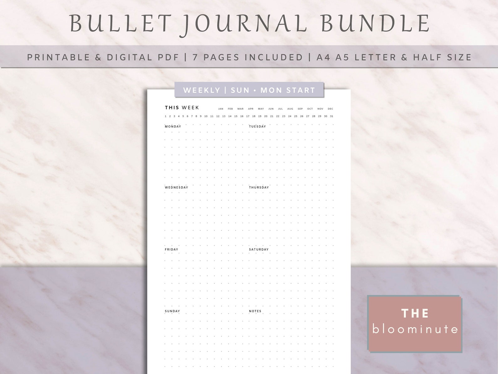 4-in-1 Bullet Journal Bundle, Yearly, Monthly, Weekly, Daily, Printable ...