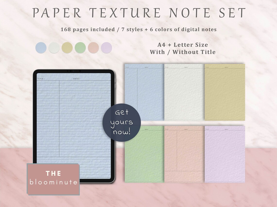 168 Paper Texture Digital Note Taking Template, Dot, Grid, Lined ...