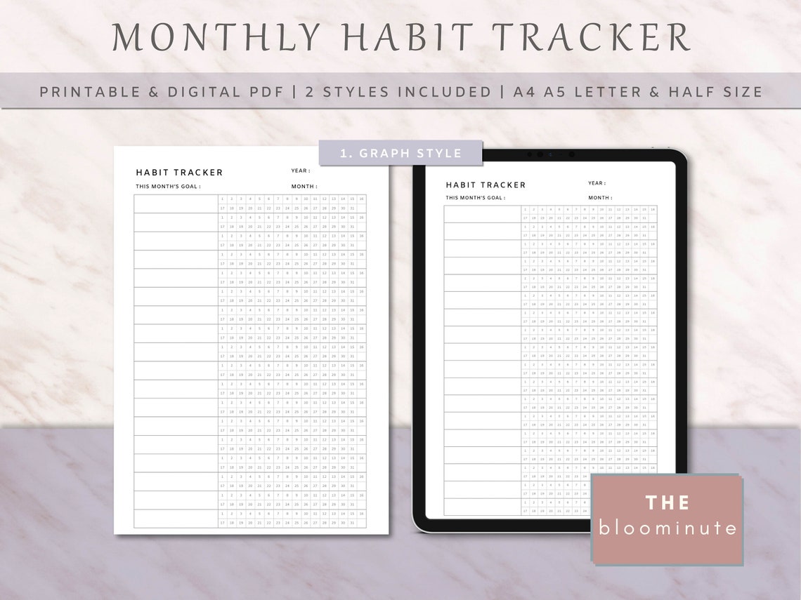 Printable Monthly Habit Tracker Bullet Journal Tracker A4 A5 - Etsy