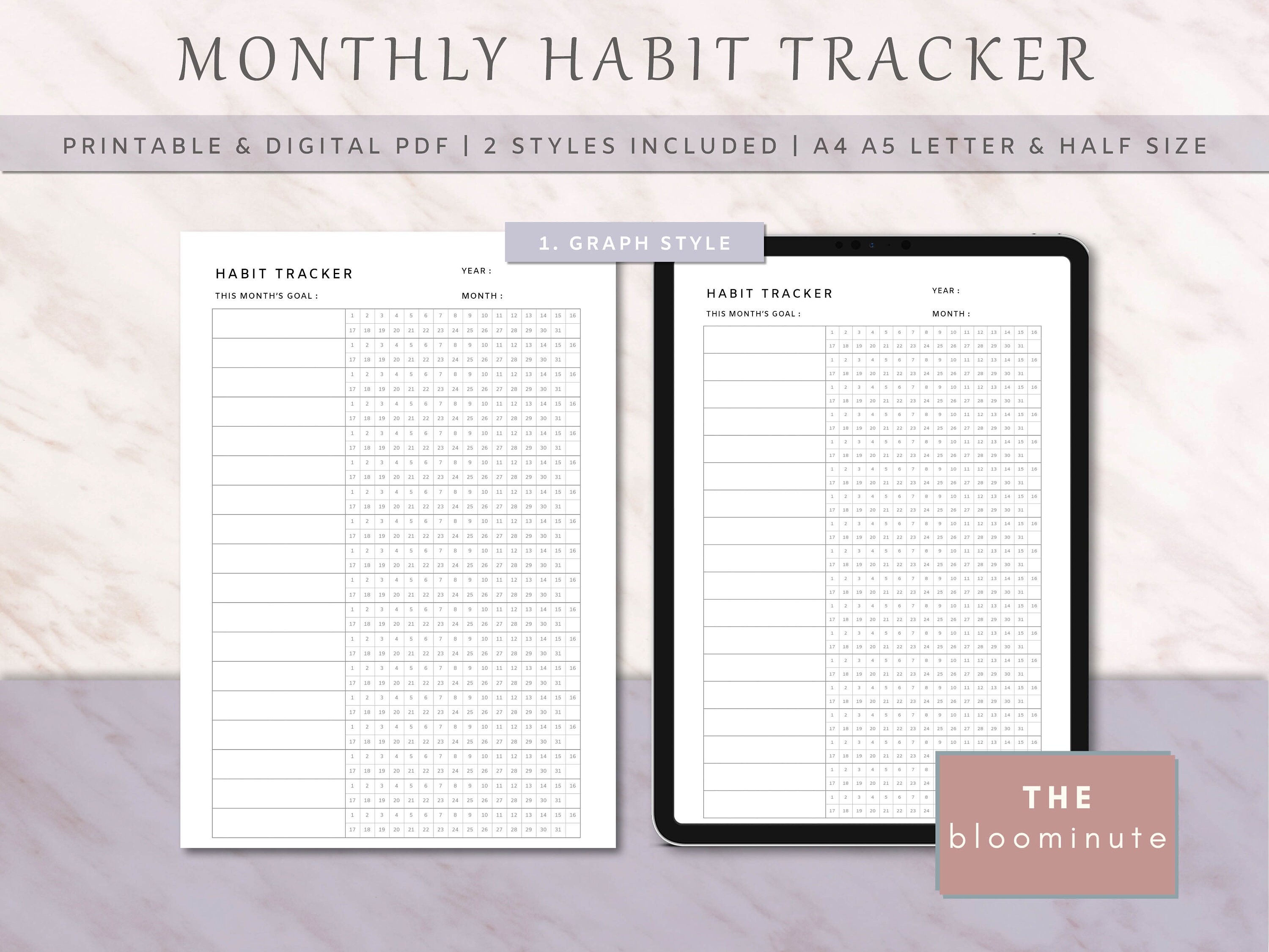 Printable Monthly Habit Tracker, Bullet Journal Tracker, A4 A5 Letter ...