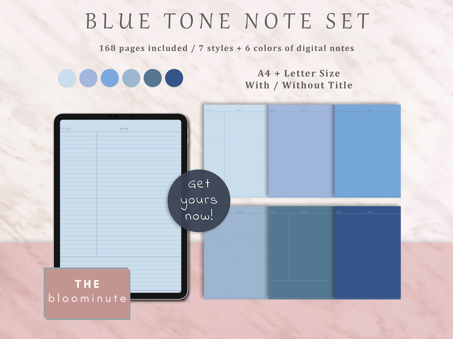 168 Blue Color Digital Note Taking Templates, Dot, Graph, Lined ...