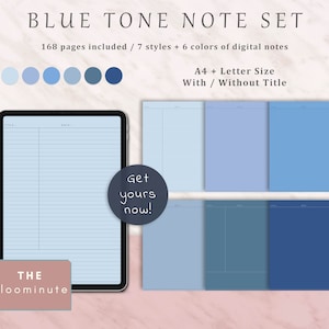168 Blue Color Digital Note Taking Templates, Dot, Graph, Lined ...