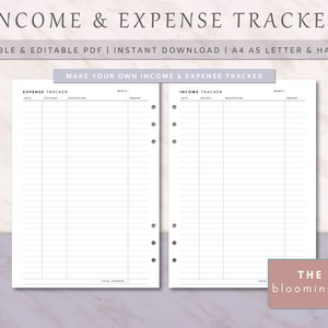 Income & Expense Tracker Editable | A4 A5 US Letter and Half ...