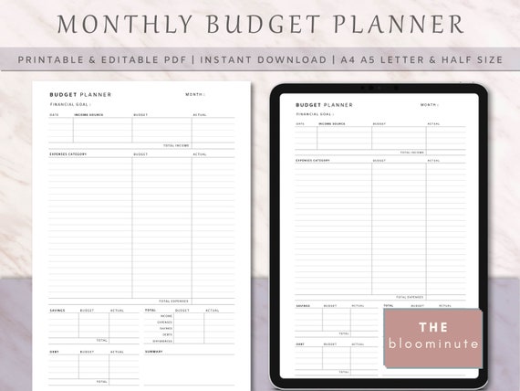 Editable Monthly Budget Planner PDF Template A4 A5 US Letter | Etsy