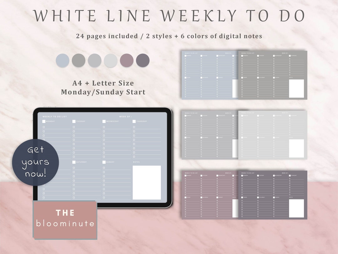 Digital Weekly To-do List Templates for Goodnotes, Notability, Xodo ...
